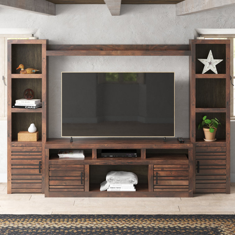 Union Rustic Katin 112 inch Entertainment Wall for TVs up to 85 inches Whiskey Finish Reviews Wayfair